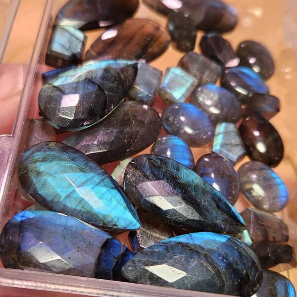Natural Labradorite, 2 Strand 50 Pieces, Drilled Gemstone, Blue Flash ...