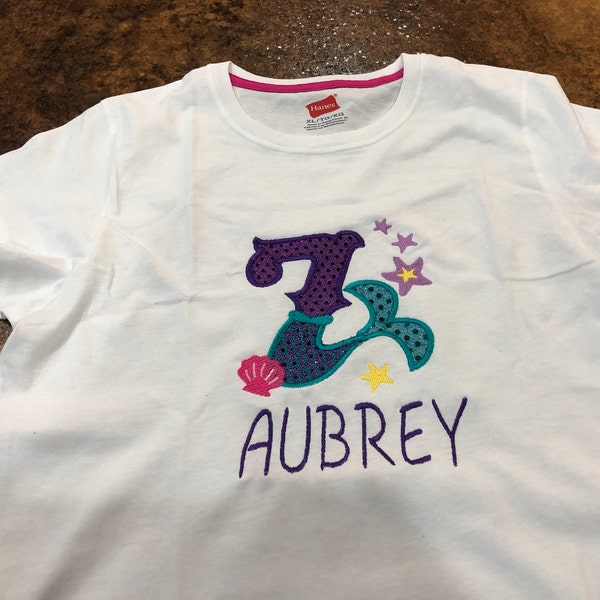 Mermaid Tail Birthday Number, Mermaid Number SEVEN 7 Applique, Mermaid ...