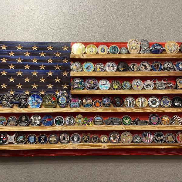 American Flag Challenge Coin Holder, Rustic Challenge Coin Display ...