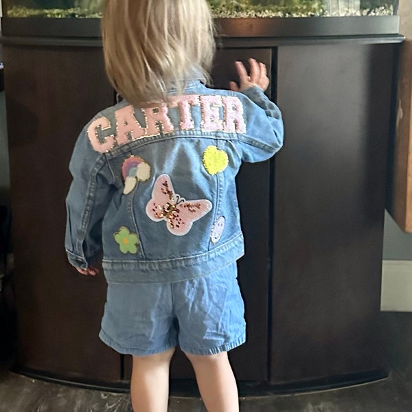 Girls Denim Patch Jean Jacket, Girls Jean Jacket With Name, Girls ...