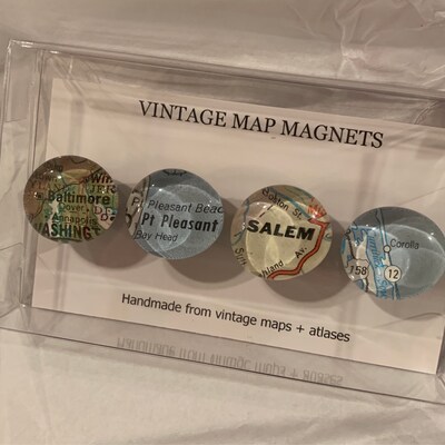 Custom Vintage Map Magnets, Set, You Pick the Locations, Map Gifts ...