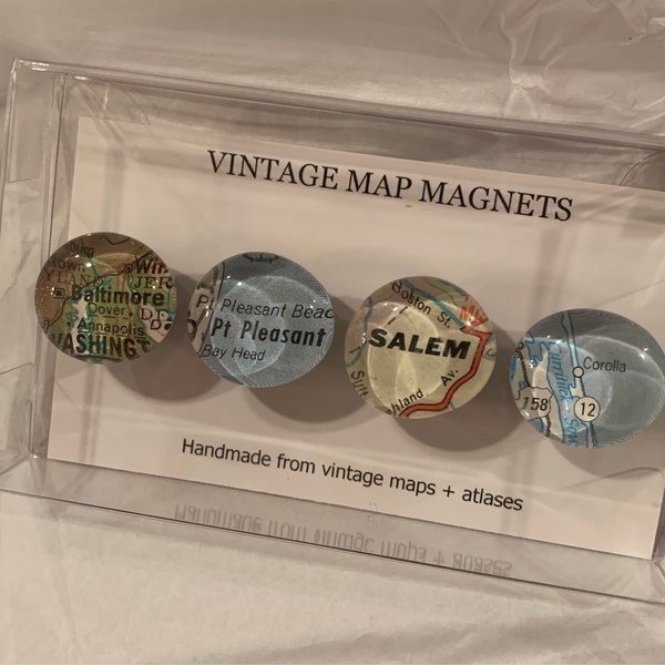 Custom Vintage Map Magnets, Set, You Pick the Locations, Map Gifts ...