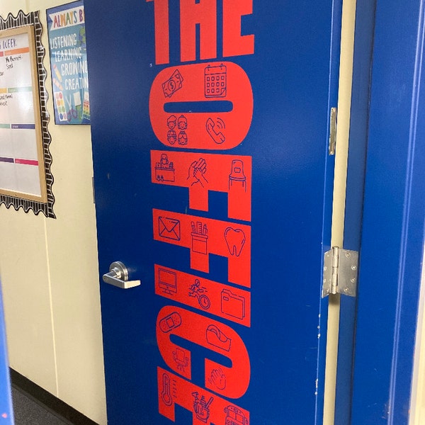 The Office Door Vinyl Decal With School Icons | Main School Office Door ...