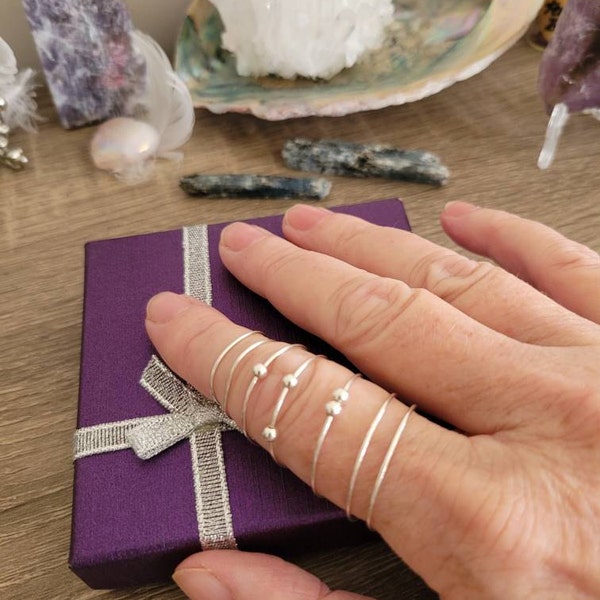 Silver Wire Beaded Full Finger Ring, Long Silver Spiral Wire Ring ...