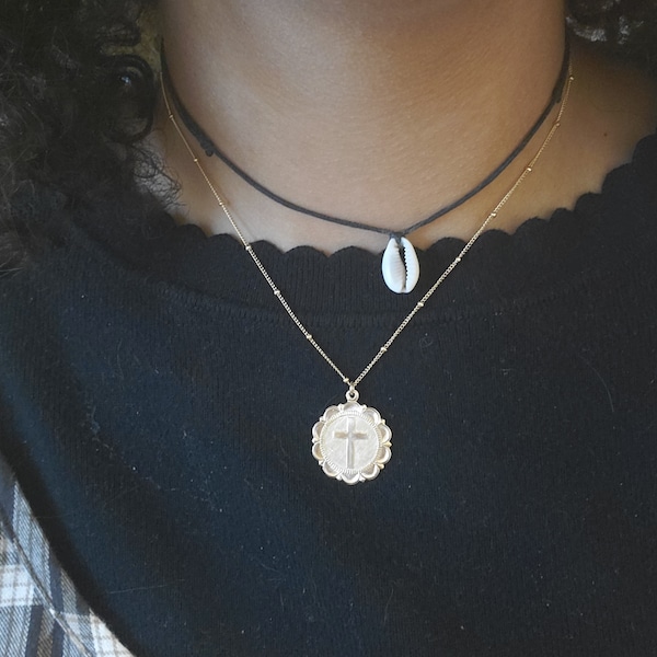 Cross Medallion Necklace, Large Coin Cross Necklace, Round Cross ...