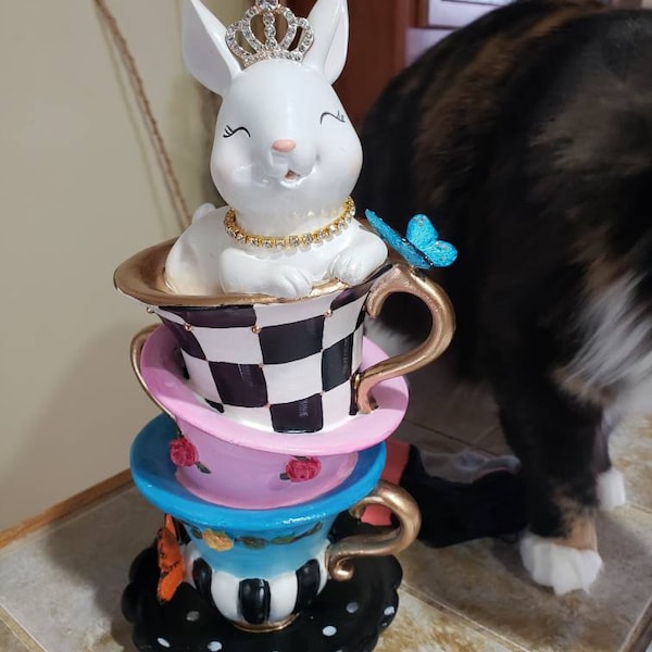 Easter Bunny Figurine-whimsical Black and White Checkered Style Spring ...