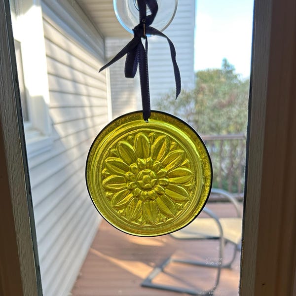 Handmade Sun With A Face Recycled Wine Bottle Glass Medallion ...