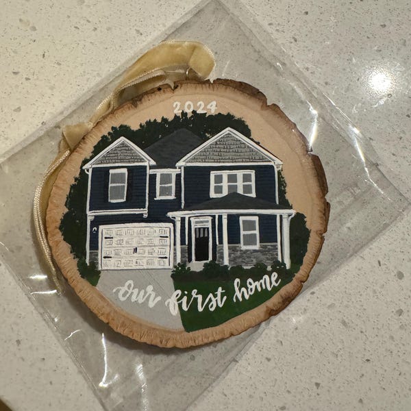 Custom Hand Painted House Ornament on Round Bulb or Woodslice, First ...