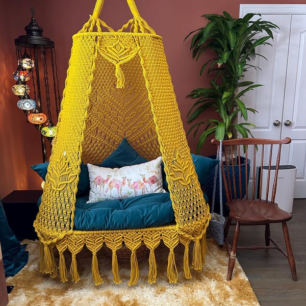 Macrame Double Seat Swing Chair, Macrame Swing Chair, Macrame Handmade ...