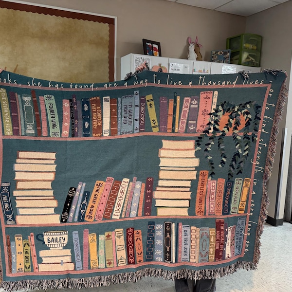 Book Lover Throw Blanket Bookish Woven Tapestry Personalized Gift for ...