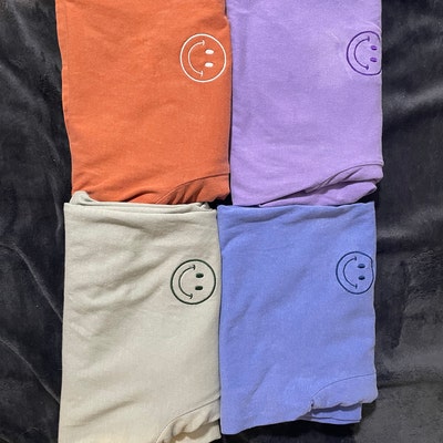Happy Face Comfort Colors Tee, Smile Shirt, Happy T-shirt, Embroidered ...