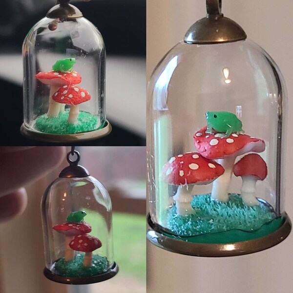 Acorn Mushroom Frog Terrarium Necklace, Goblincore Necklace With Moss ...