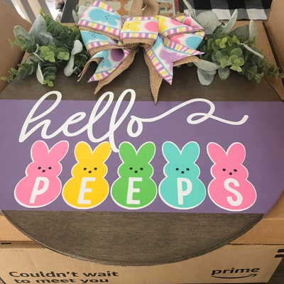 Happy Easter Front Door Decor Easter Welcome Sign Hello Peeps Easter ...