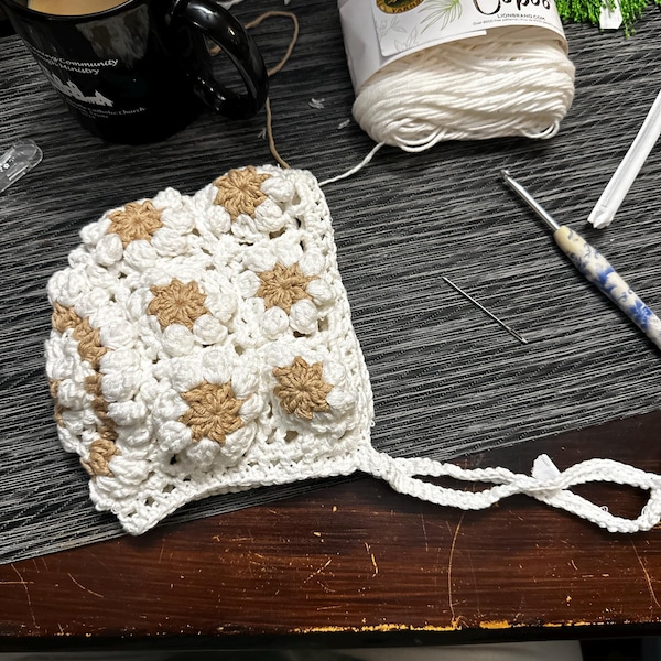 デイジースクエアボンネットのかぎ針編みパターン - Etsy 日本