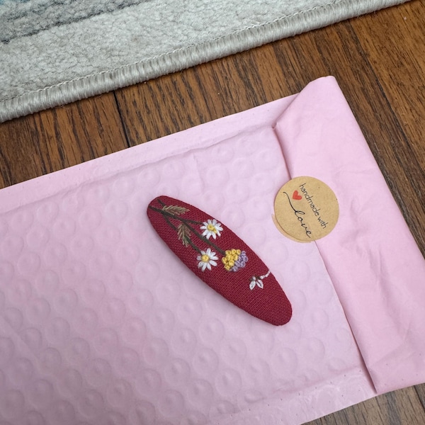 Flower Linen Hair Clips, Handmade Floral Embroidered Hair Clips, Cute ...