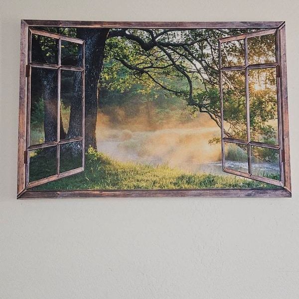 Sunset Forest Wall Art Green Nature Canvas Wall Decor Window View of ...
