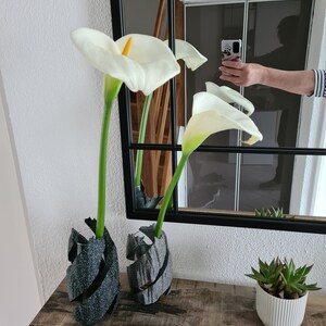 Large 10in 25cm Granite Stone Look Vase Black Grey White Vase Geometric ...