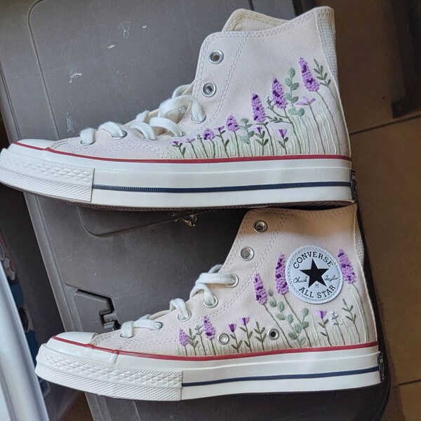 Embroidered Converse/flower Converse/converse Custom Lavender ...