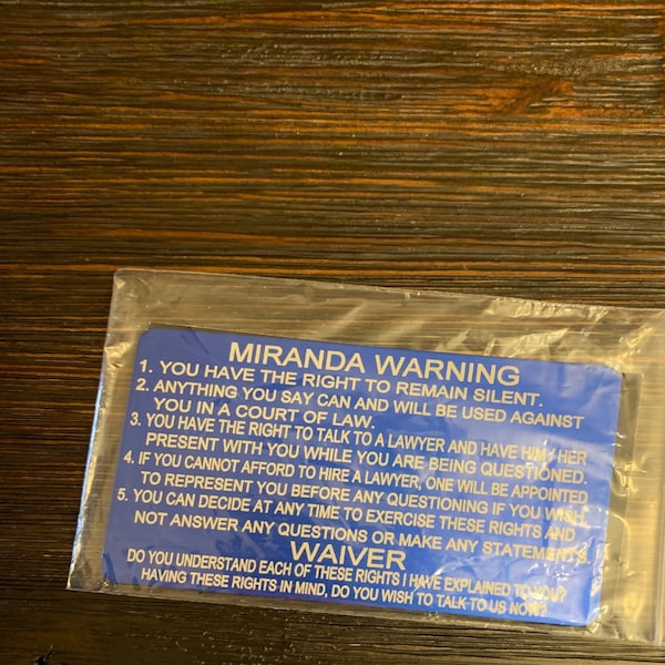 Blue Metal Miranda Card, Laser Engraved, Business Card Size - Etsy