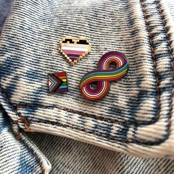 Asexual Pixel Pride Heart Pins — Subtle Flag Badge Love Gift Button ...