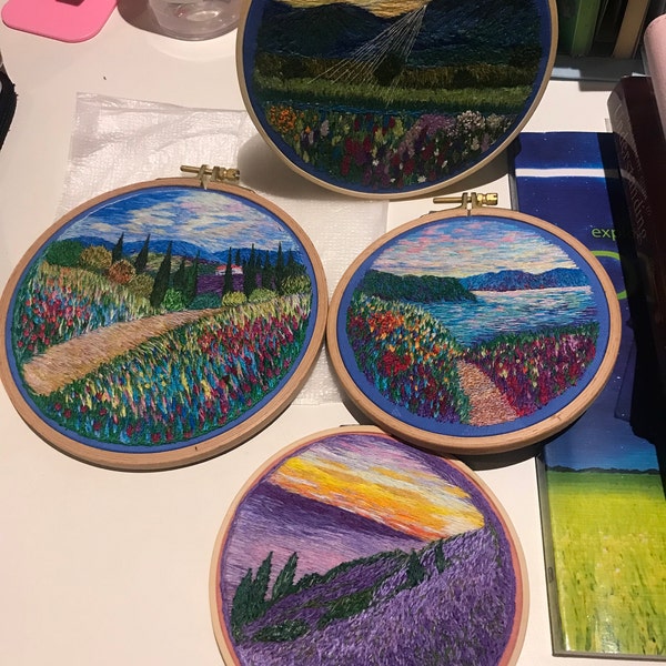 Thread Painting Inspired by Claude Monet. Hand Embroidery. Pastoral ...