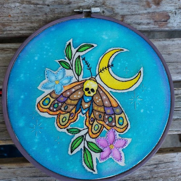 Moth Embroidery Downloadable Pattern, Death's-head Hawkmoth Embroidery ...