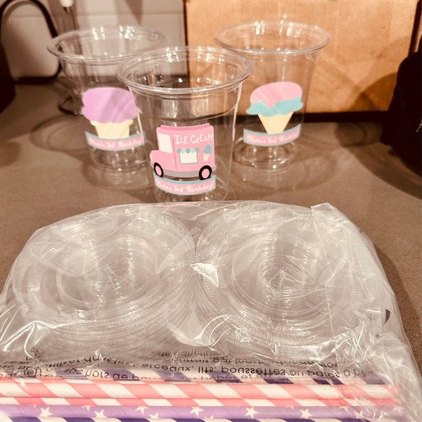 Personalized Movie Themed Party Cups With Striped Straws and Lids ...