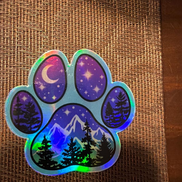 Paw Print Sticker, Holographic Dog Sticker, Hiking Vinyl Sticker, Dog ...