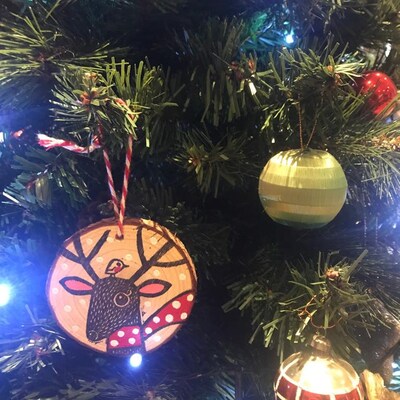 Reindeer Tree Decoration Christmas Ornament Hand Printed Handmade ...