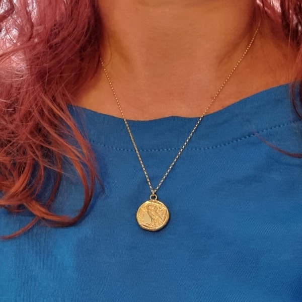 Solid Gold 14ct Athena Goddess of Wisdom and Owl Greek Ancient Greek ...