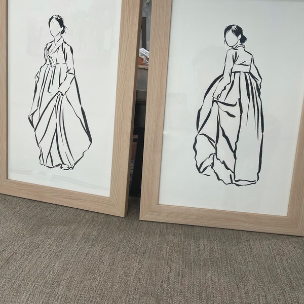 Korean Art Print, Korean Line Drawing Art Poster, Korean Woman Print ...