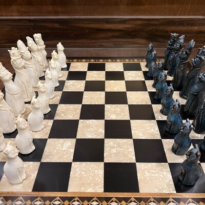 19.3 Inches Wooden Flat Chess Set With Metal Chessmen Black - Etsy