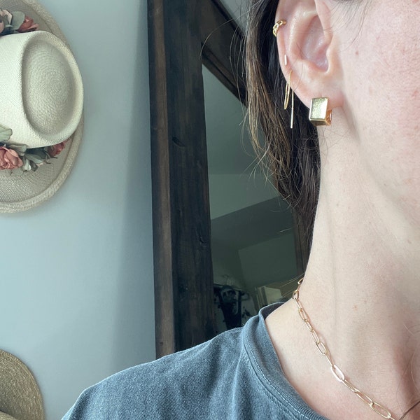 Thread Earrings, Pull Through Earring, Double Piercing Earring Chain ...