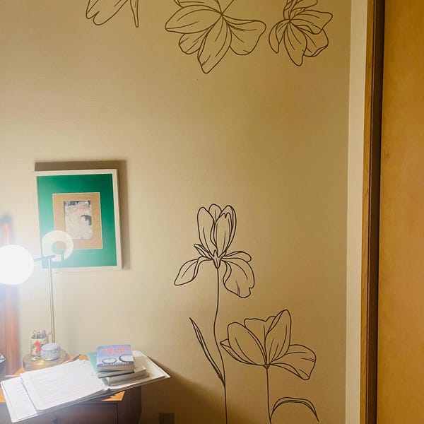 Minimal Line Art Flower Corner Wall Decals – Modern Floral Accent Wall ...