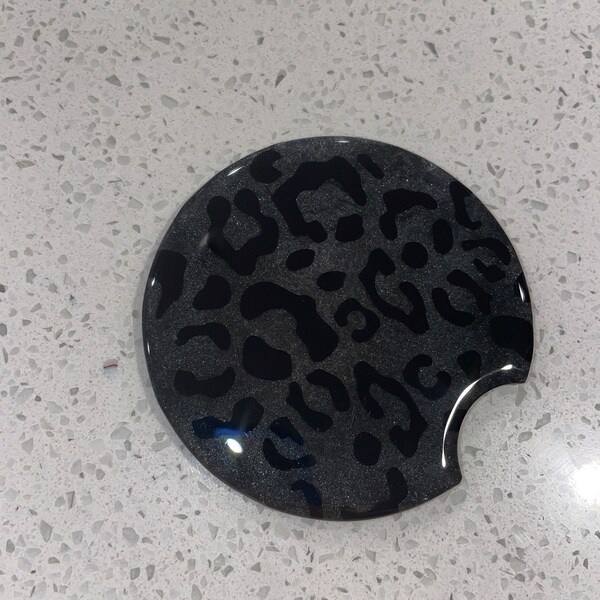 Custom Resin Black Onyx Leopard Print Car Coaster - Etsy
