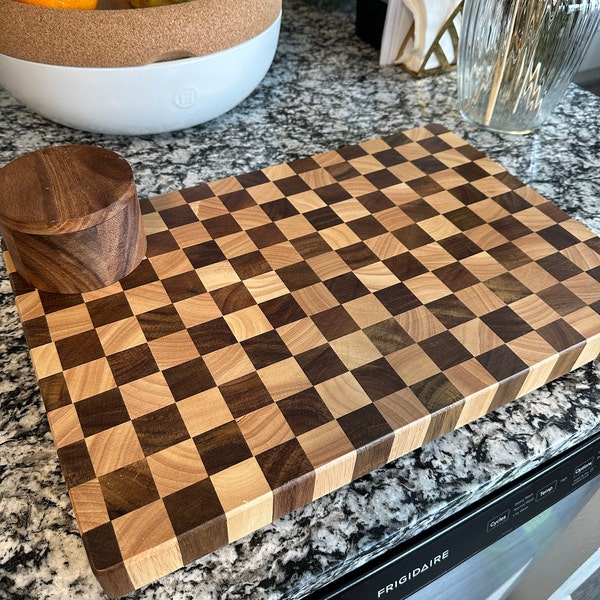 Handmade Wood End Grain Butcher Block. Checkered Pattern Kitchen ...