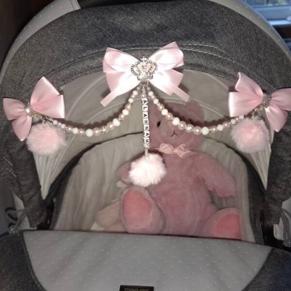 Big Bows Romany Triple Clip Hanging Pram Charm Shamballa Crystal Pearl ...