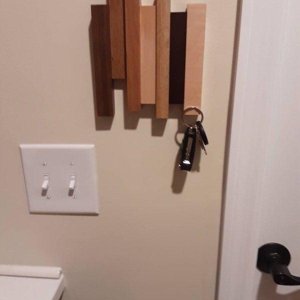 Walnut and Oak Magnetic Key Holder Wall Mounted Key Holder Modern Key ...