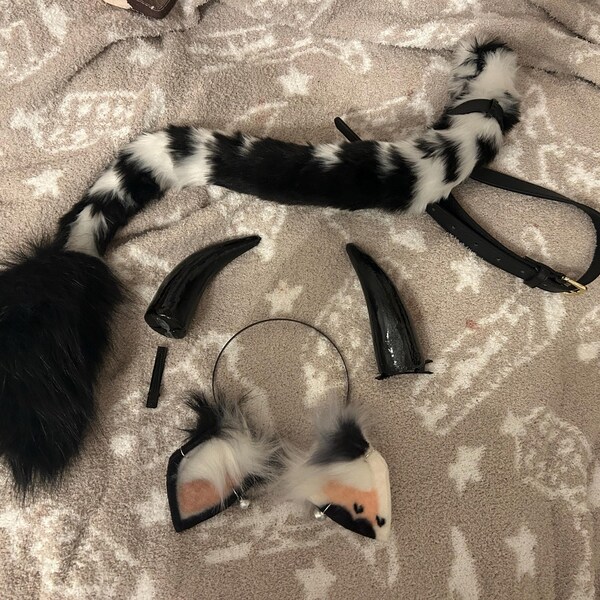 Calico Cat, Artificial Fur, Three Colors of Cats Ear and Tail, Cosplay ...