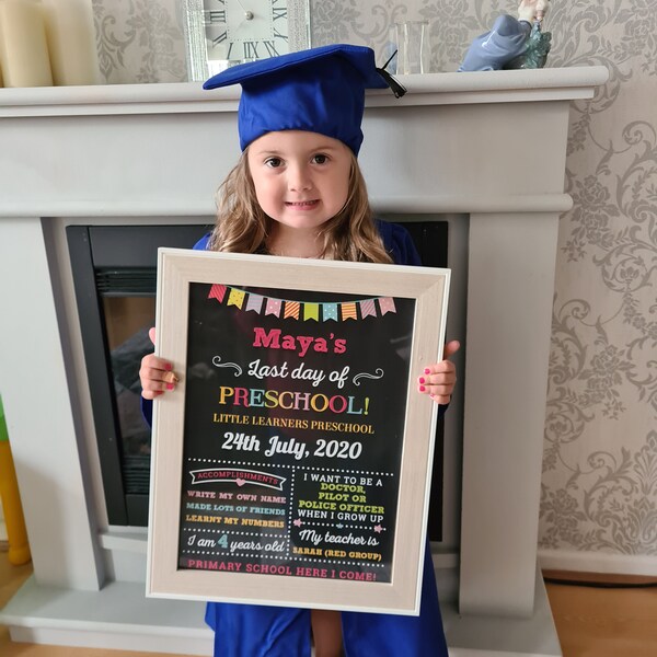 Last Day of Preschool Sign, Last Day of School Sign, Girls Preschool ...