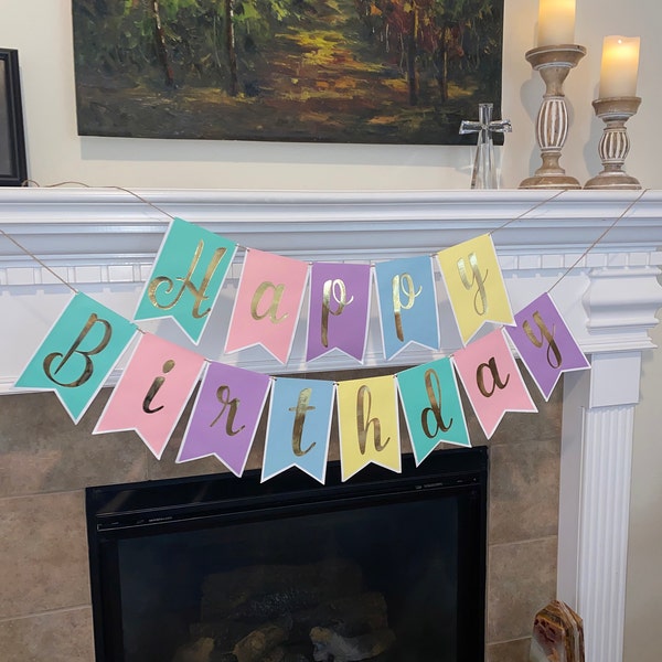 Personalize Happy Birthday Banner, Pastel Birthday Banner, Girl ...