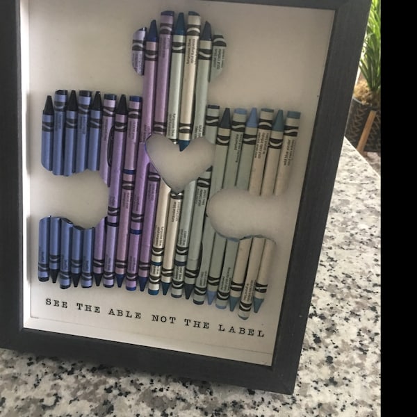 Autism Awareness Puzzle Piece Crayon Art SMALL, Wall Art Puzzle Piece ...