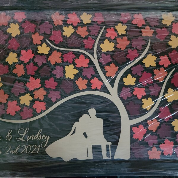 Autumn Wedding Guestbook Alternative Tree of Maple Leaves Guest Book 3D ...