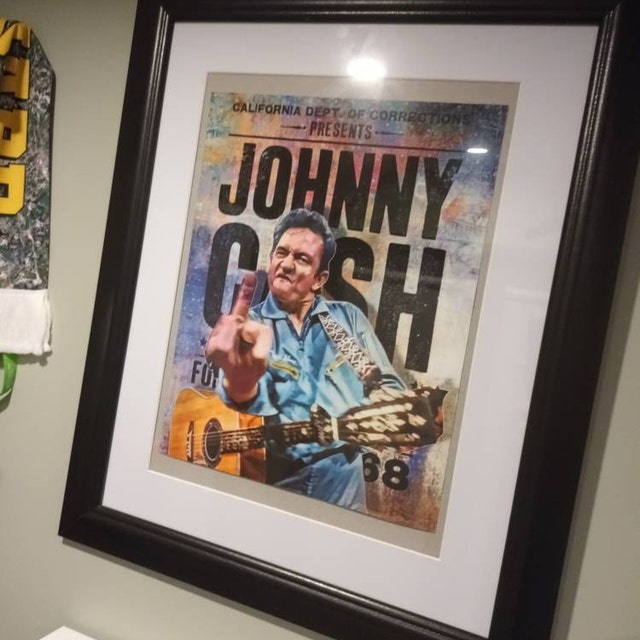 Johnny Cash Middle Finger Poster Framed
