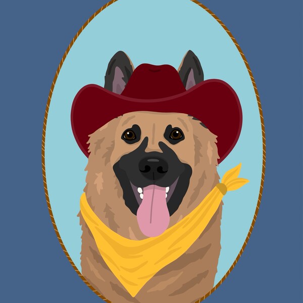 Custom Cowboy Pet Portrait | Personalized Western Art (digital Download ...