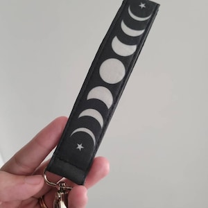 Moon Keychain Wristlet Moon Phase Key Fob Witchy Things Moon Lanyard ...