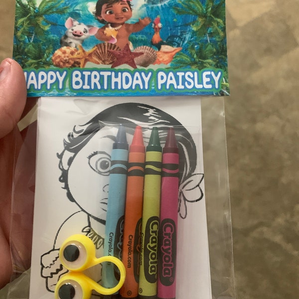 Baby Moana Coloring Party Favors With Crayons| Baby Moana Birthday ...