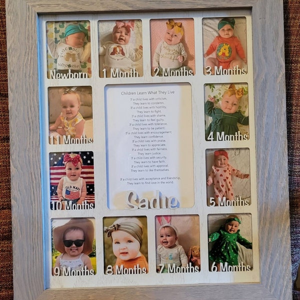 Baby First Year Personalized Frame - Holds Twelve 2.5" X 3.5" Newborn ...