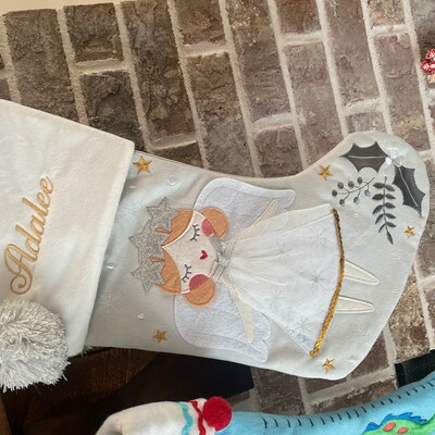 Angel Christmas Stocking, Cream Angel Stocking, Personalized Christmas ...