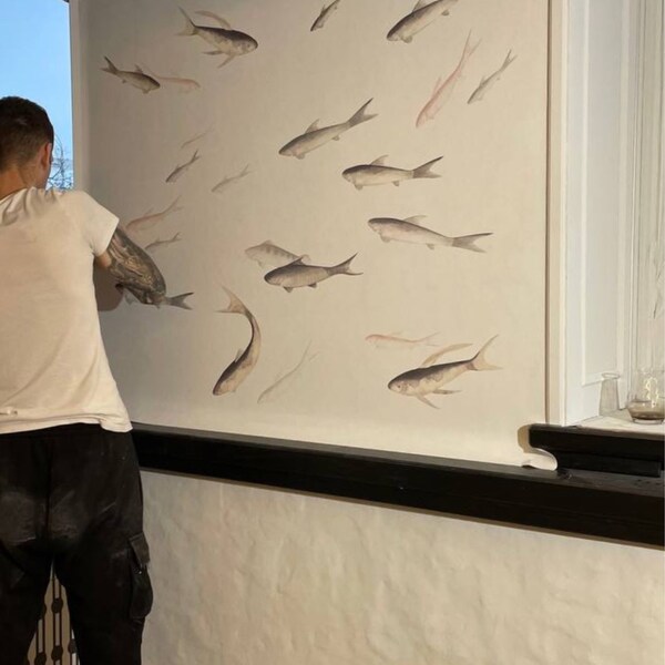 Watercolor Fish Wallpaper, Minimalistic Wall Mural, Fish Wallpaper ...